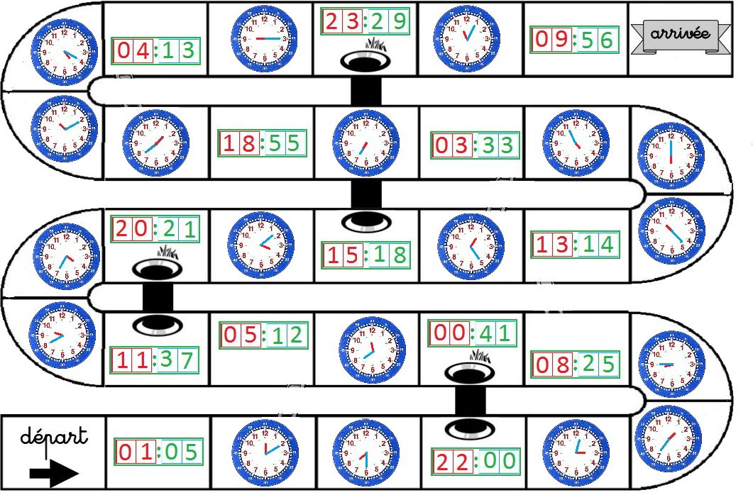 Jeu de l´oie pour appredre à lire les heures