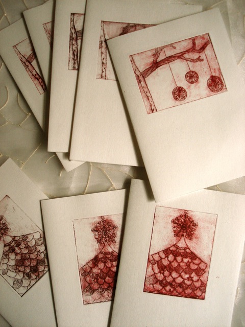 illustration/drypoint/nakomie: Christmas cards / printmaking