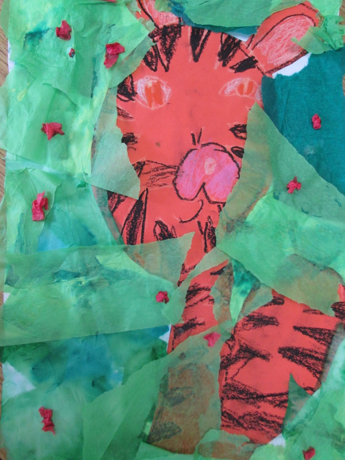 Art With A Smile: St. A 1st Graders Finish Their Jungle Collage Tigers