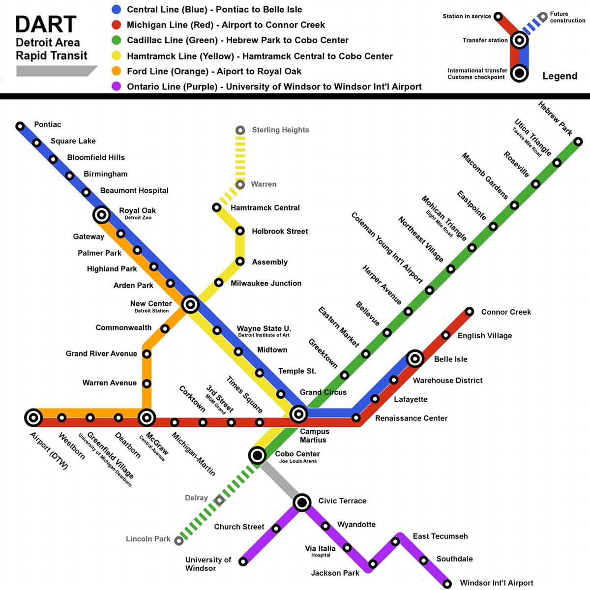 Map I made if Detroit had a subway system. : r/Detroit