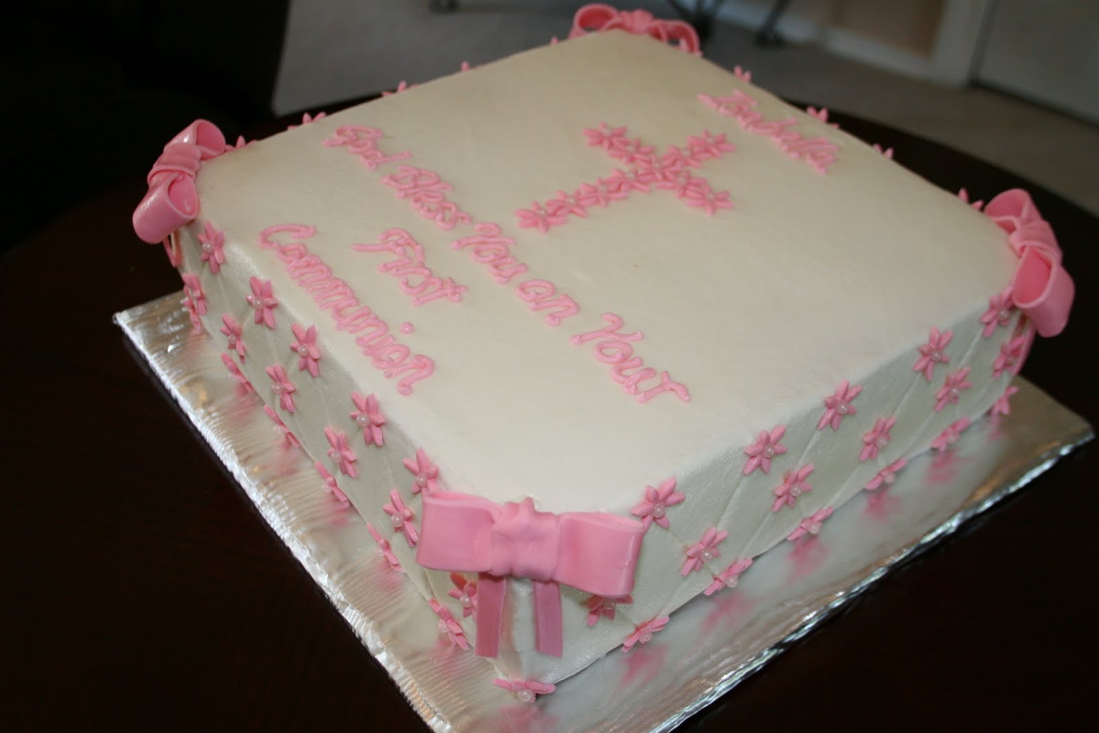 Rachel's Creative Cakes: 1st Communion Cake - Pink and White