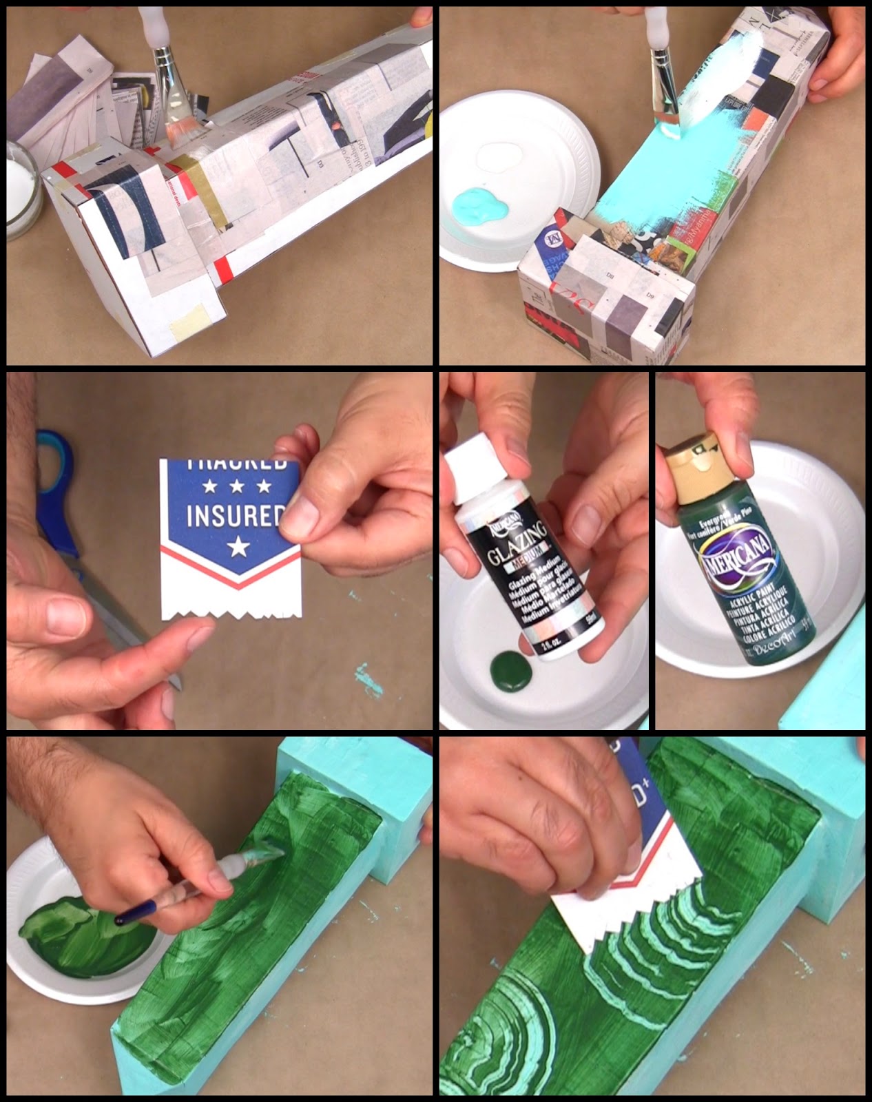 Mark Montano: Faux Malachite Obelisks (made from cardboard)