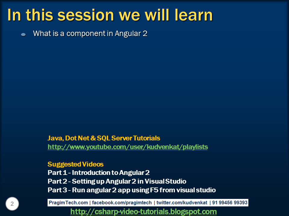Sql server, .net and c# video tutorial: Angular 2 components