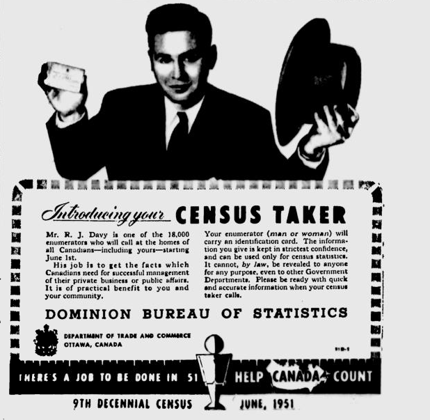 Pioneer & Vintage Advertisements: 1951 Canadian Census ad