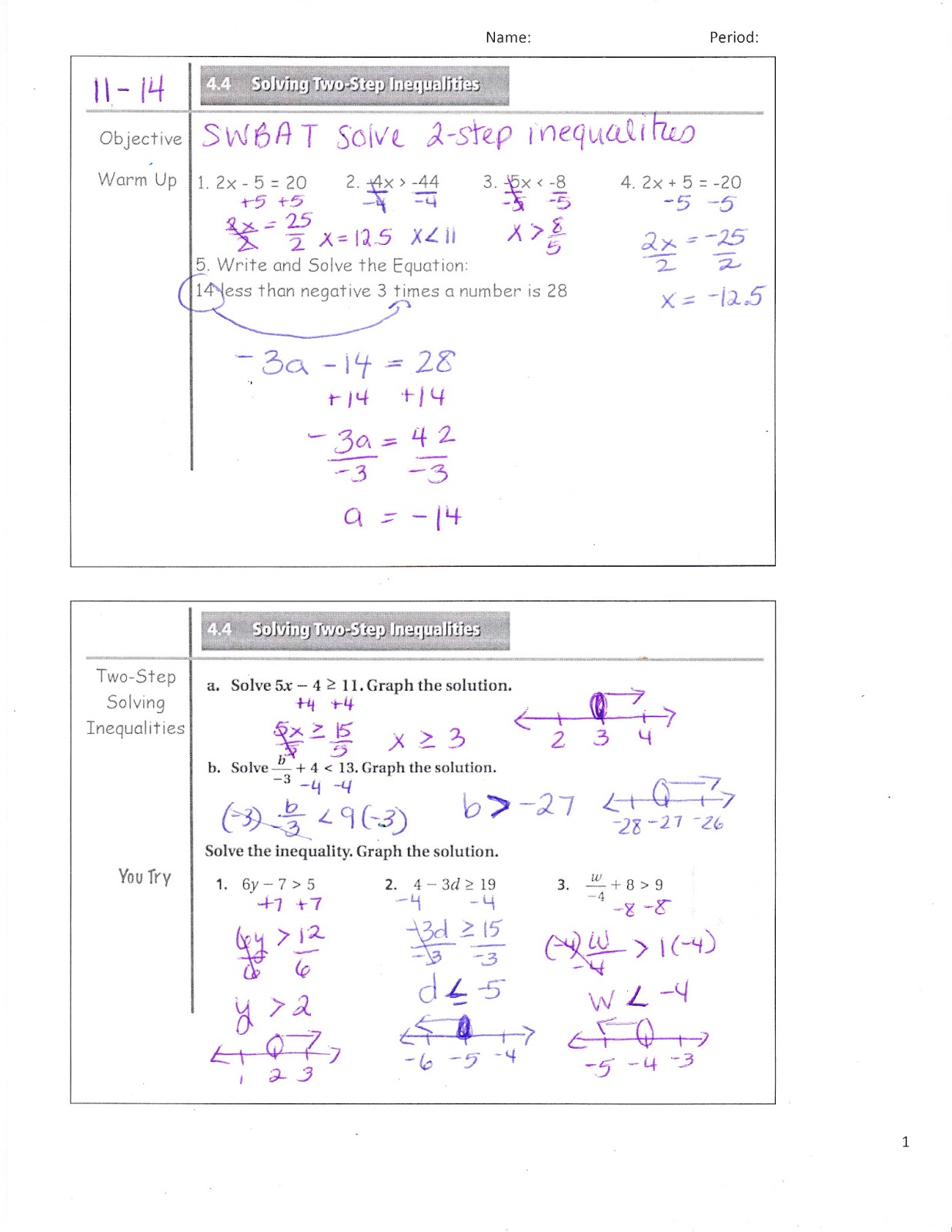 Ms. Jean's Classroom Blog: 4.4 Solving Two-Step Inequalities