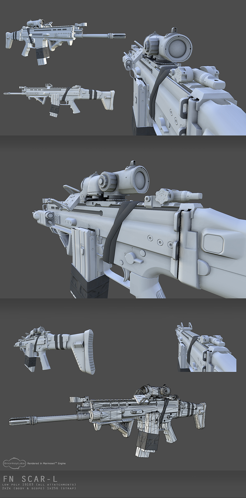 Portfolio: Scar Mk 16 - low poly normal map view (2011)