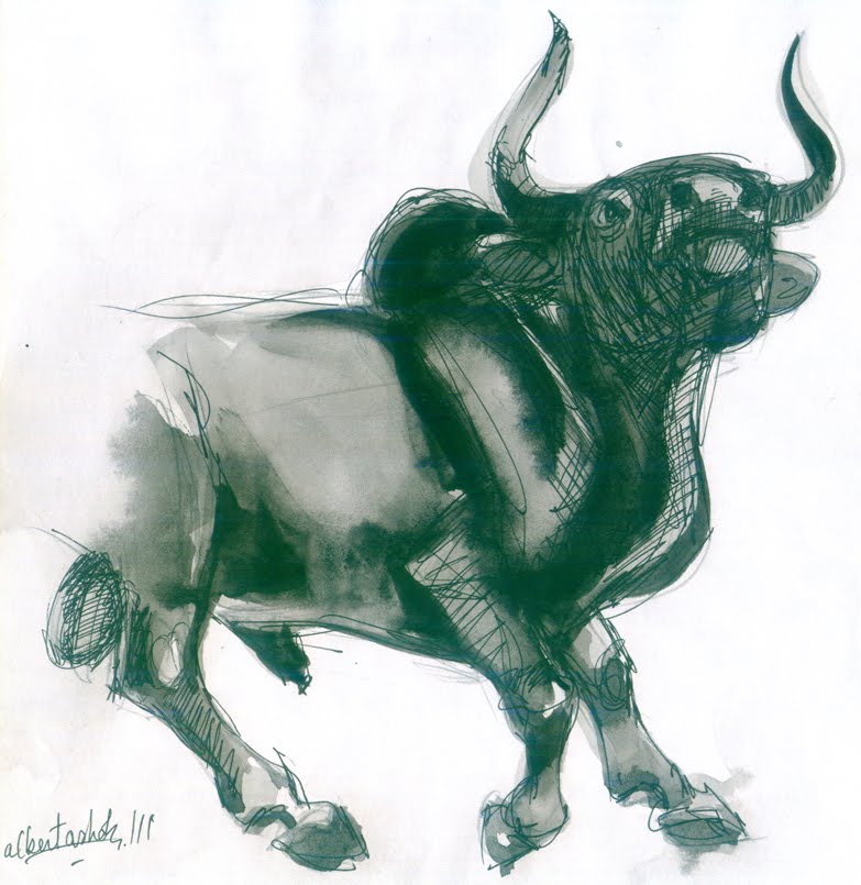 CHARCOAL DRAWING for SALE and Review: Again, my bulls are out for your wall
