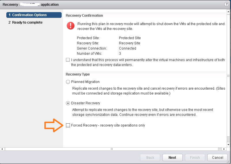 Virtualization The Future: How to Enable Force Recovery Option in SRM 5.8?