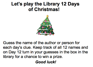 DCG Middle School Library: Library 12 Days of Christmas