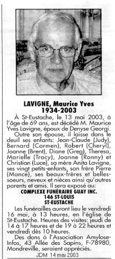 TESSIER dit LAVIGNE: Yves Maurice LAVIGNE