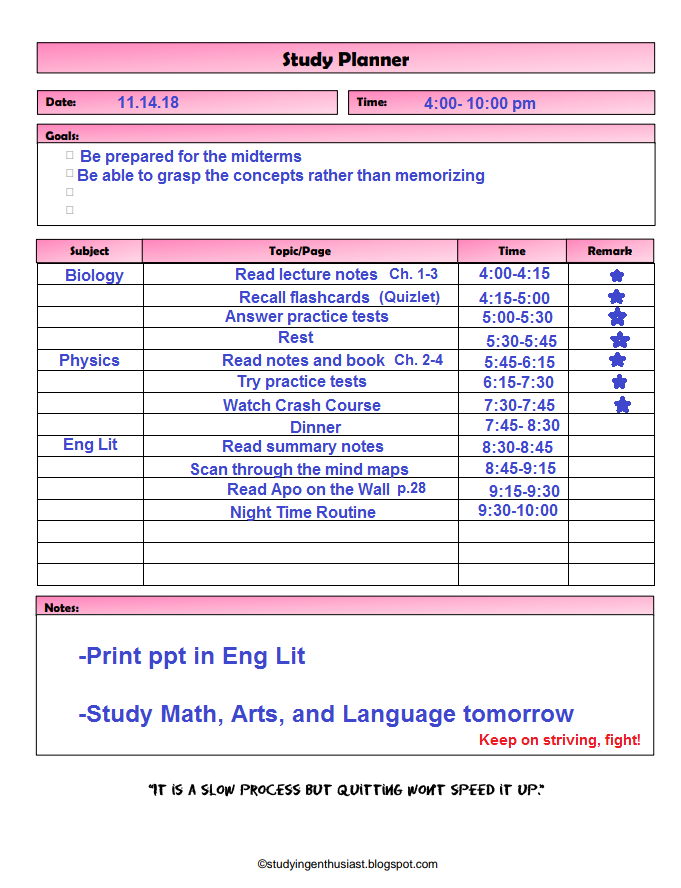Free Daily Study Planners