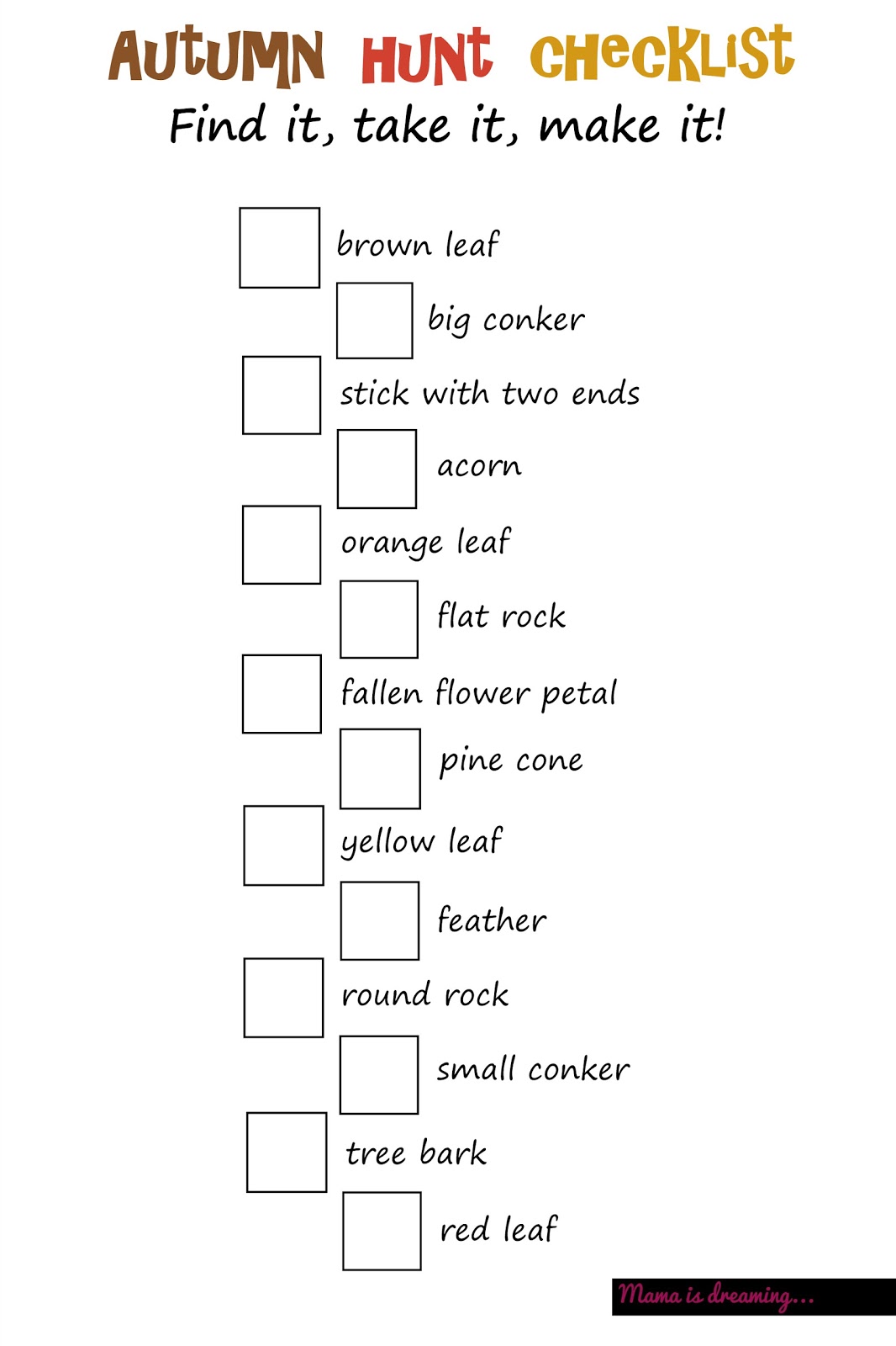 Autumn hunt checklist + free printable | mamaisdreaming.blogspot.co.uk