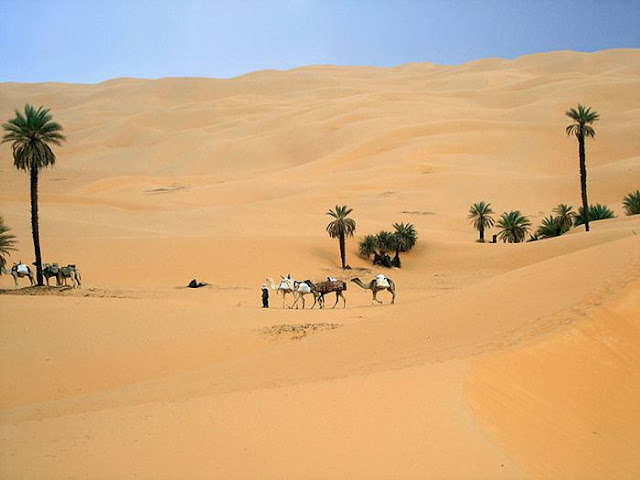 Ubari or Awbari Oasis lake Sand Sea of Fezzan, Libya ~ Great Panorama ...