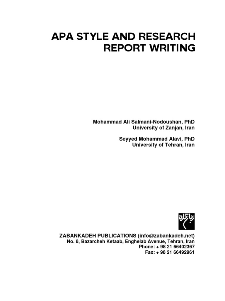 APA STYLE AND RESEARCH REPORT WRITING apa-style-and-research-report-writing