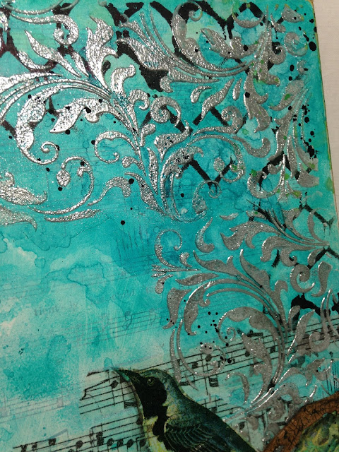 sarascloset: Turquoise and Silver Mixed Media Journal Page Spread