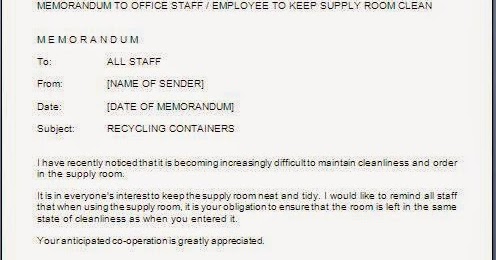 Memorandum For Cleanliness