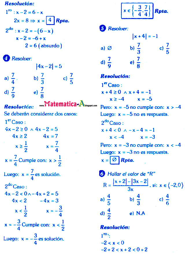VALOR ABSOLUTO EJERCICIOS DESARROLLADOS ~ MATEMATICAS PROBLEMAS RESUELTOS