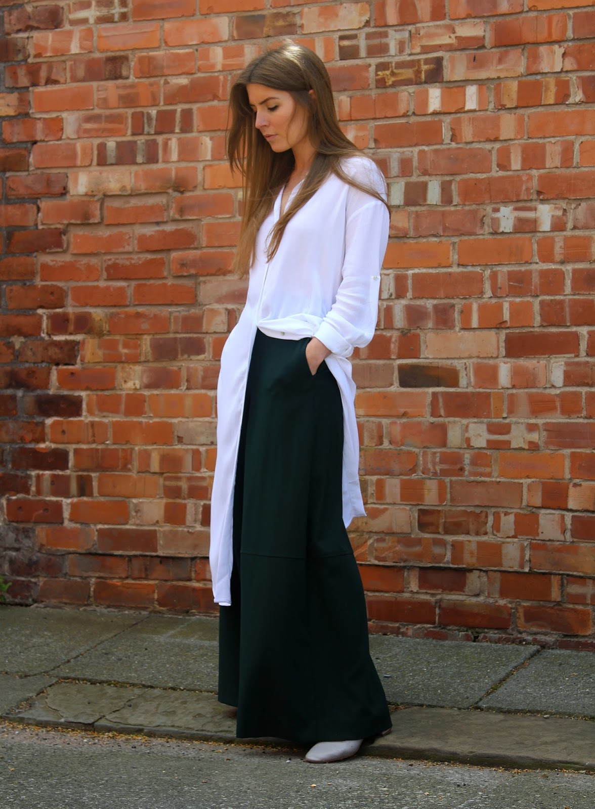 Outfit: Shirt Dress over Wide Leg Trousers | Style Trunk