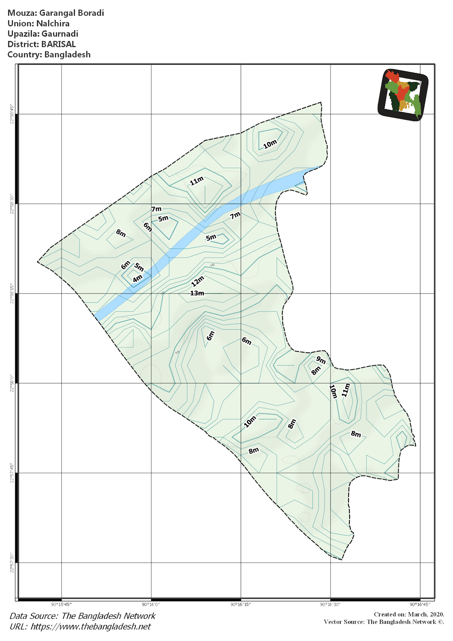 Map of Garangal Boradi Mouza, Gaurnadi, Barisal