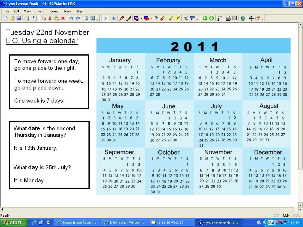 Mr Howe's Class: Maths: using calendars, and counting money