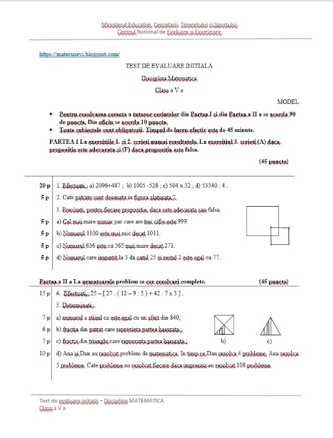 Mate cu Sevi: Test initial clasa a V a. Model elaborat de Centrul ...