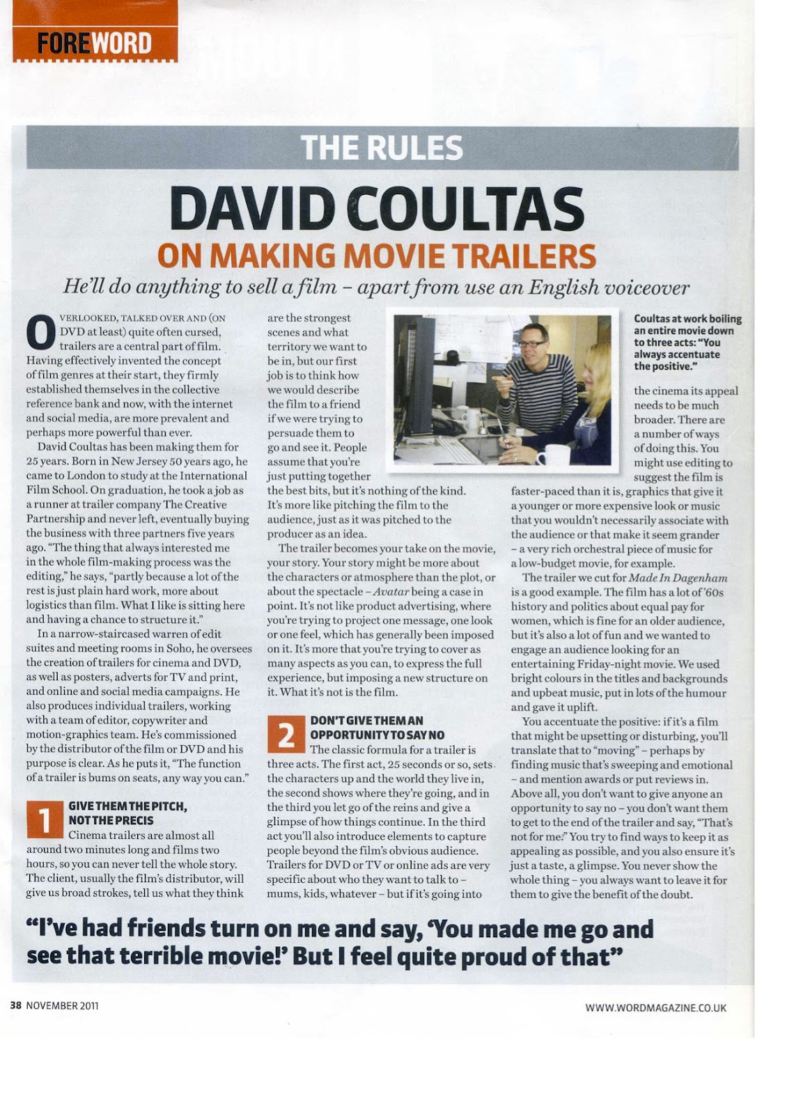 Jamie Prout A2 Media: David Coultas - Film Trailer Production Article