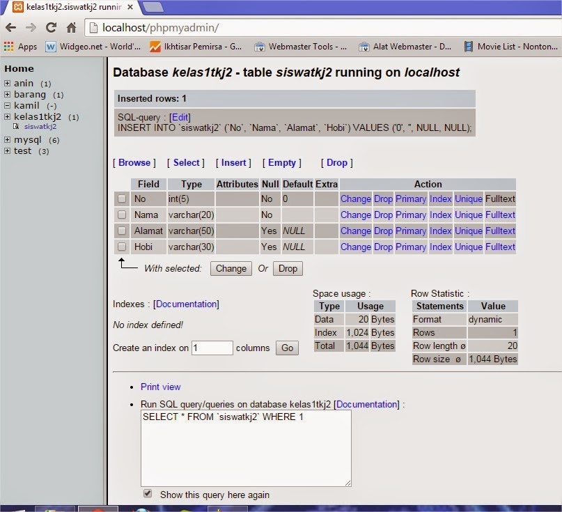 Cara Membuat Tabel Database dengan Php Triad - Kamilanindita