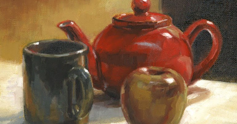 Red Tea Pot, Mug and Apple