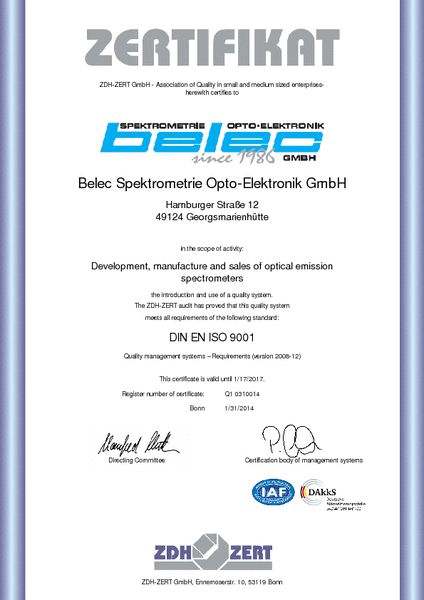 Cấu Hình Máy Phân Tích Thành Phần Kim Loại Belec Optron