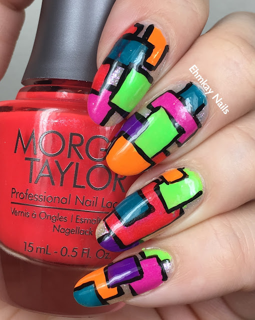 ehmkay nails: Neon Geometric Nail Art with Morgan Taylor Make a Splash
