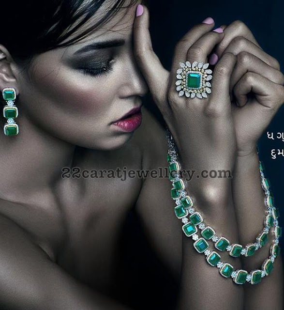 Two Layer Emerald Diamond Set and Ring - Jewellery Designs
