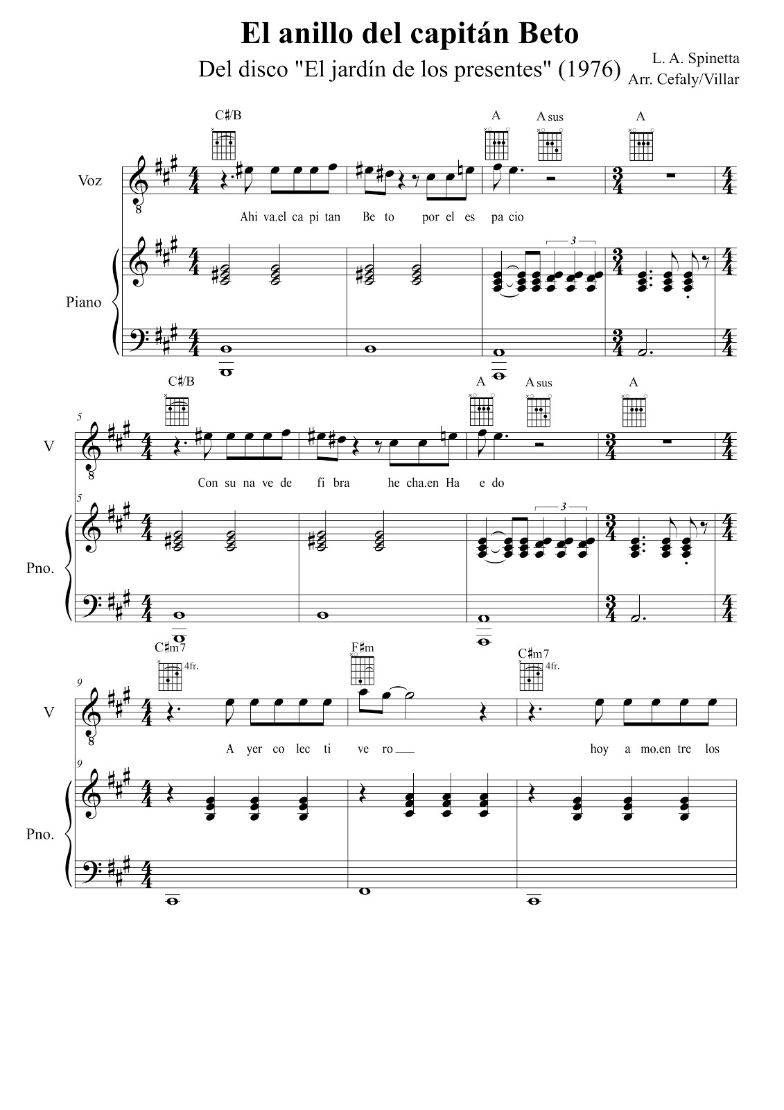 El anillo del capitán Beto (Partitura para piano/guitarra y voz)