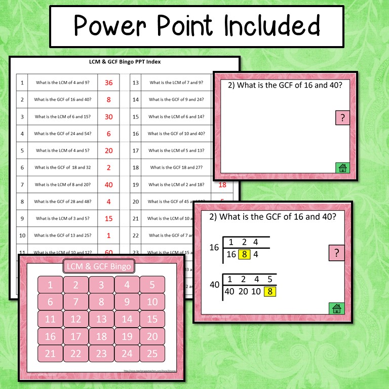 Simone's Math Resources: LCM and GCF Bingo