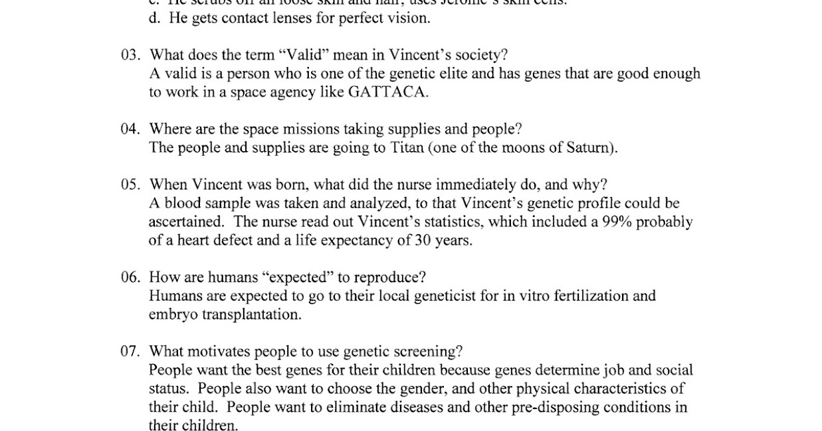 Science Tutor: Watching the Movie - GATTACA - Resources, Questions and ...