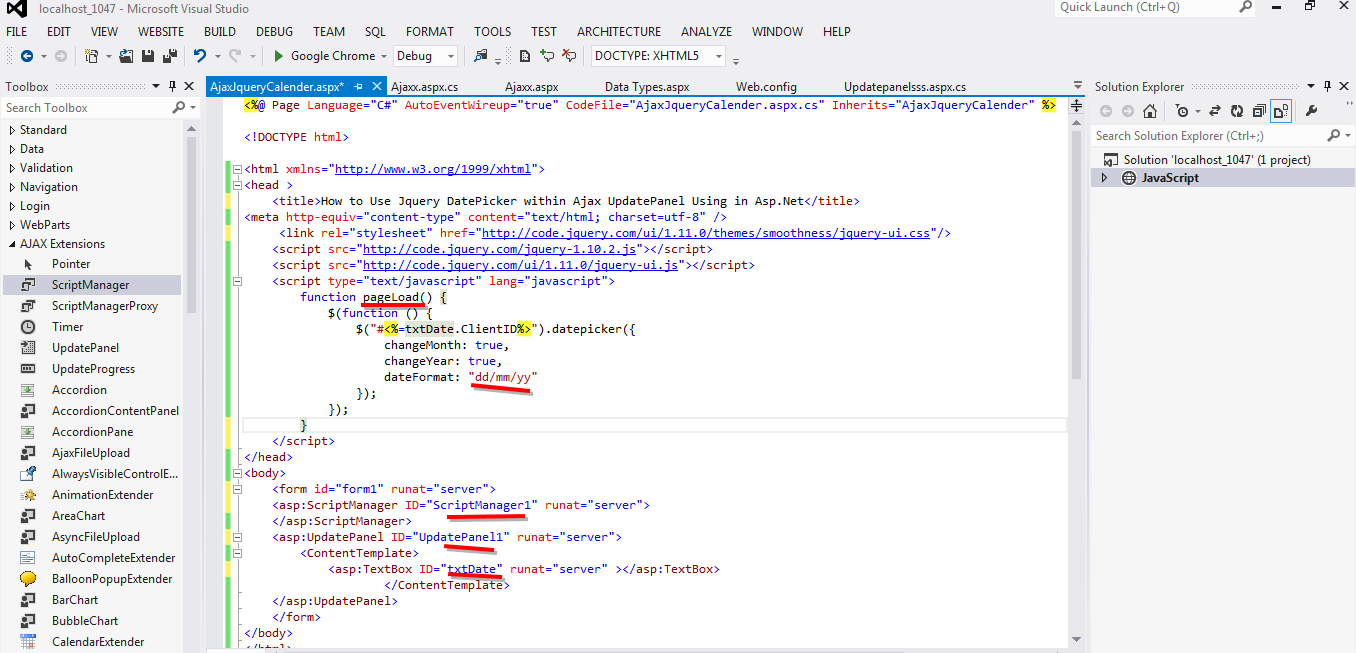 How to Use Jquery DatePicker within Ajax UpdatePanel Using in Asp.Net ~ ScreenShotsDrizzles