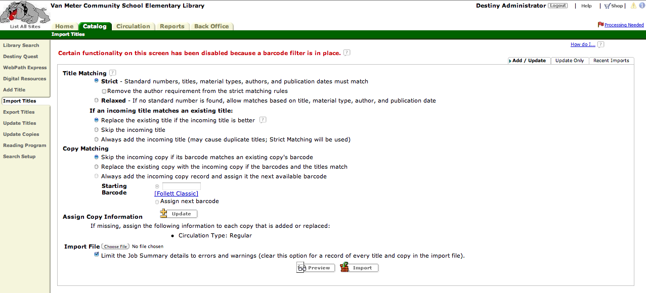 Destiny Quest School Library