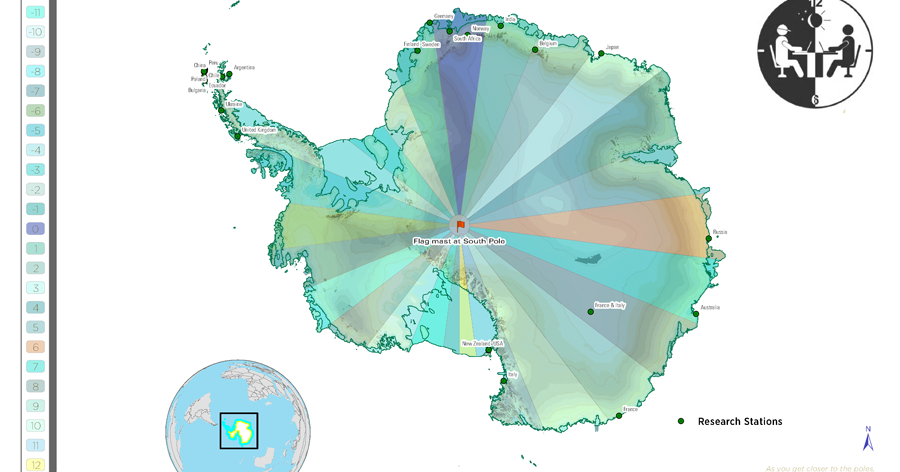 Ryan Ward : Designing Maps: South Poles Converging Time Zones