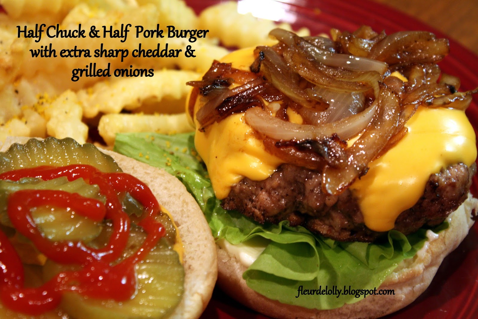 Fleur de Lolly: Half & Half Burger topped with extra sharp cheddar and ...