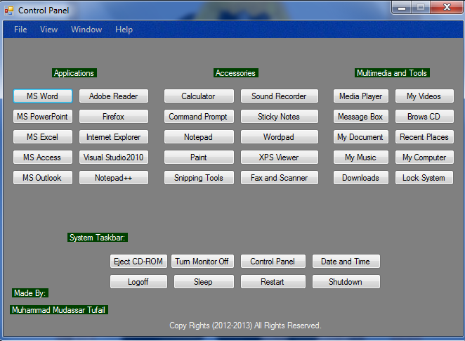 Science Podium: C#.NET Project (Personal Windows Control Panel)