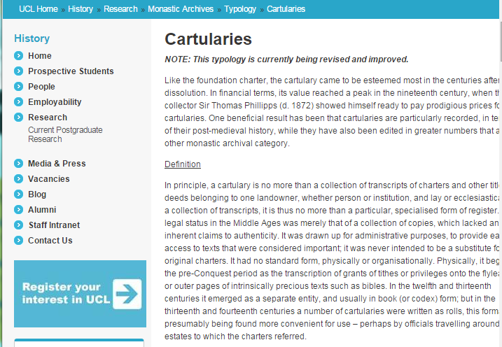 CARTULARIOS MEDIEVALES. Medieval Cartularies: CARTULARIES: an ...