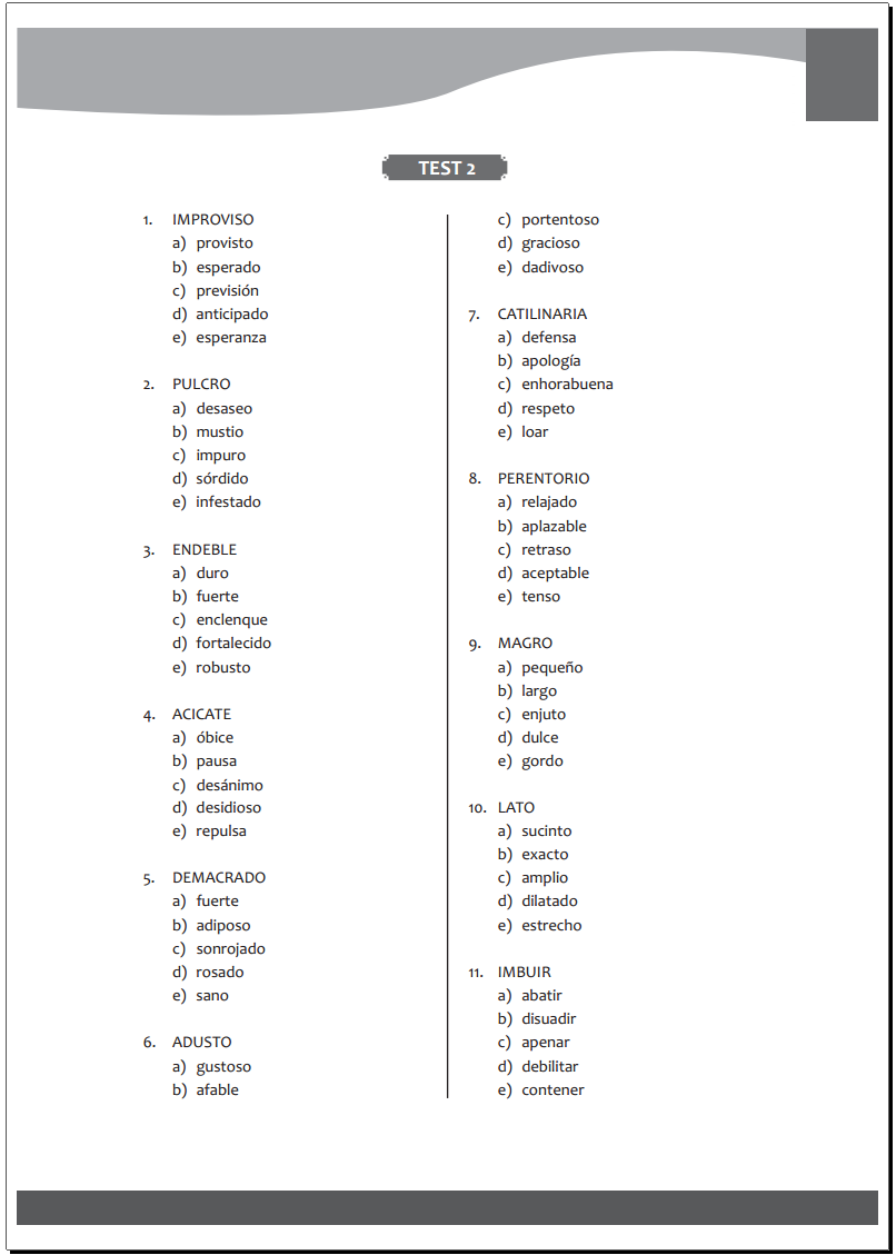 Ejercicios de Sinónimos y Antónimos PDF | Razonamiento Verbal