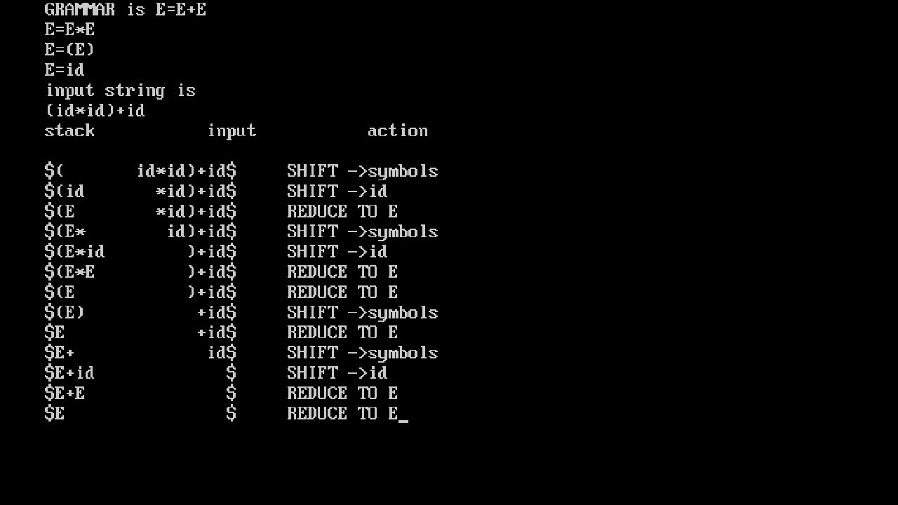 Program Spot: shift reduce parser in c