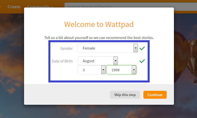 Create an account on Wattpad