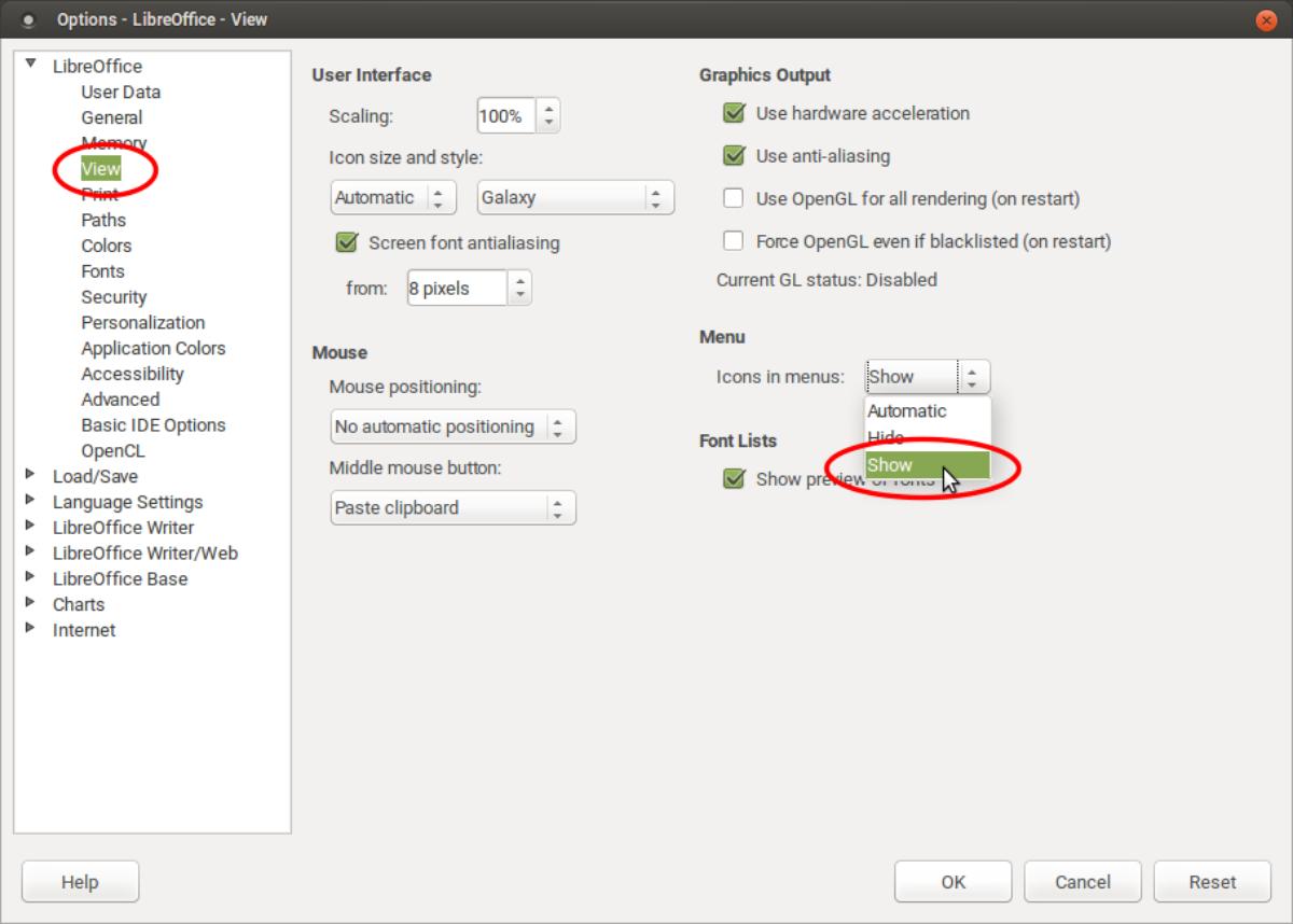 Show Icons In Menu On Libreoffice
