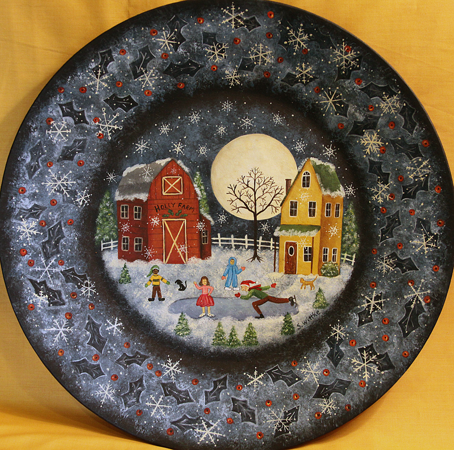 ITEMS for SALE: Christmas Folk Art Primitive Winter Scene, Hand Painted ...