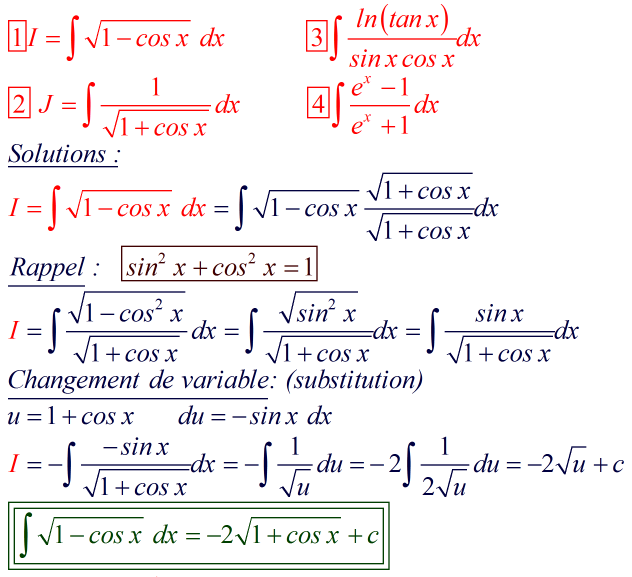Technique de la substitution et le choix de la variable. primitives ...