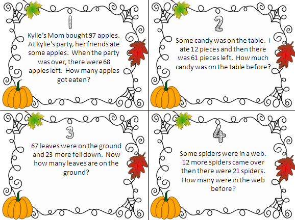 The Elementary Math Maniac: Fall Themed Addition and Subtraction Word ...