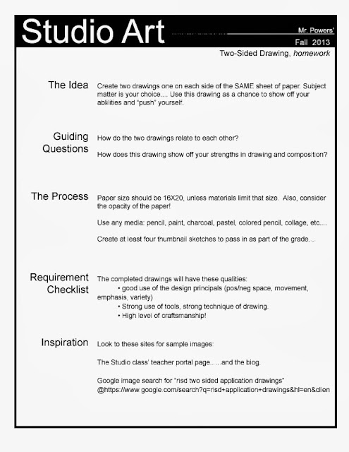 Studio Art On The Hill: Two Sided Drawing, Homework