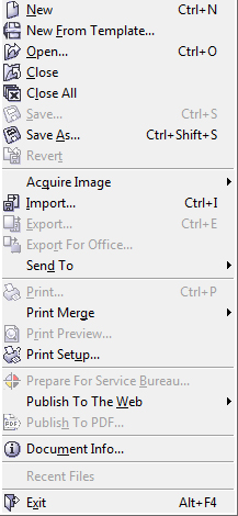 File menu CorelDRAW