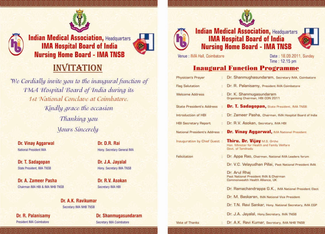 INVITATION TO FIRST INAUGURAL CONCLAVE OF NATIONAL IMA HOSPITAL BOARD ...